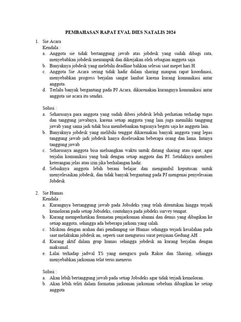 Pembahasan Rapat Eval Dies Natalis 2024 | PDF | Karier & Perkembangan