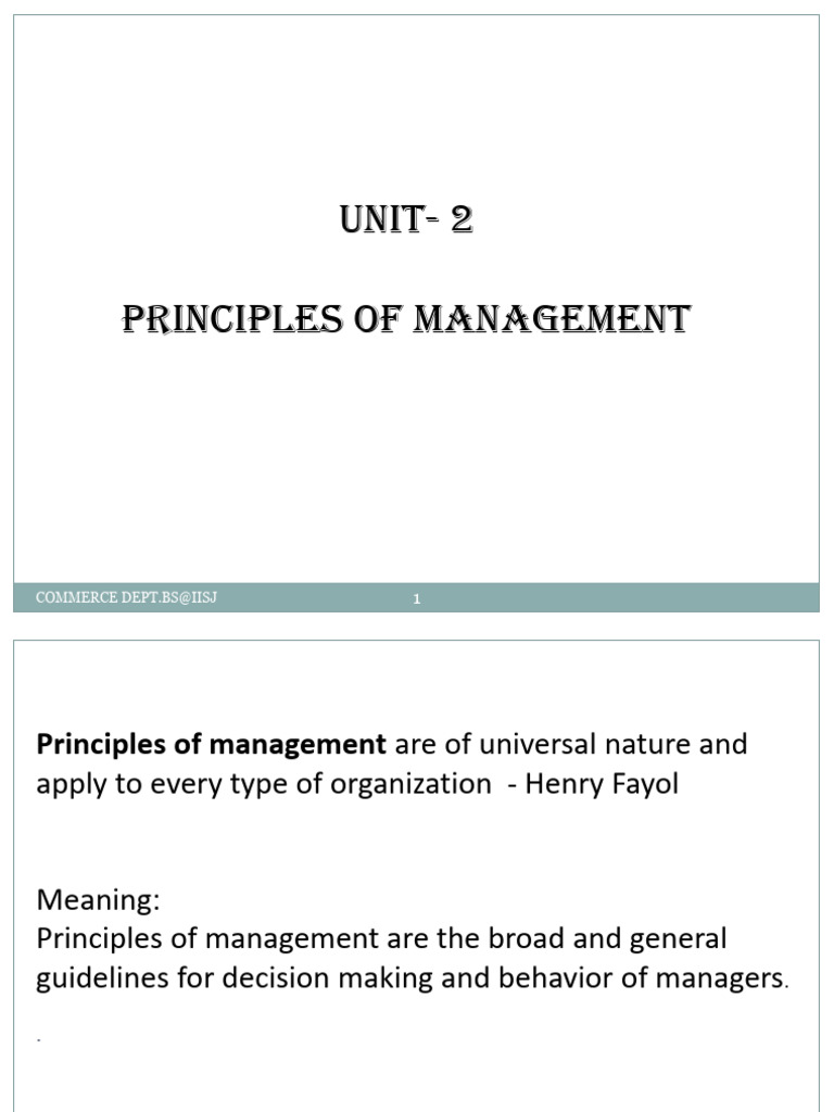 Unit - 2 Principles of Management | PDF | Business | Social Psychology