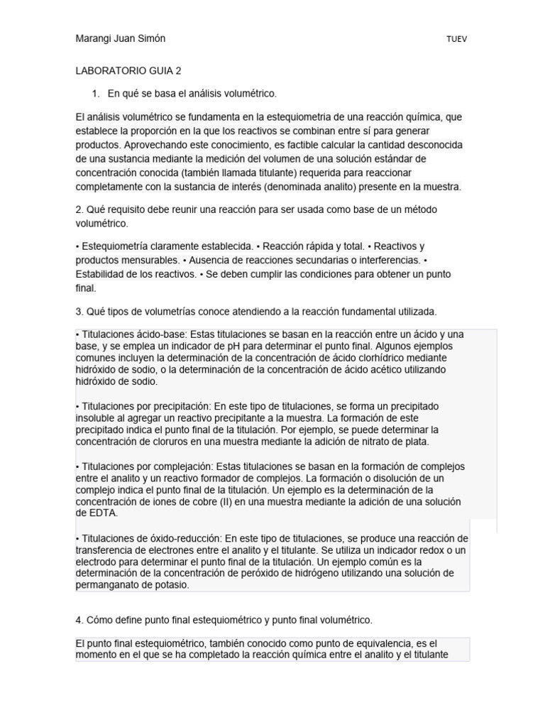 Informe Laboratorio 2 Marangi Juan | PDF | Valoración | Química