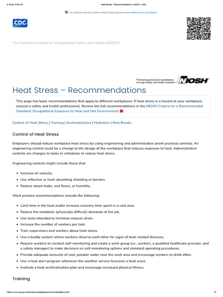 Heat Stress - Recommendations _ NIOSH _ CDC | PDF | Labor Relations ...