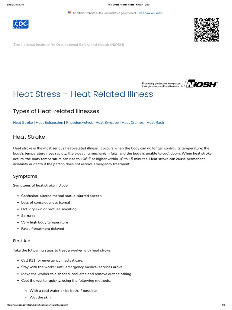 Heat Stress Related Illness - NIOSH - CDC | PDF | Hyperthermia ...