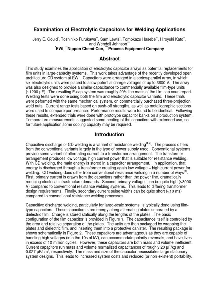 Examination of Electrolytic Capacitors For Welding Applications | PDF ...