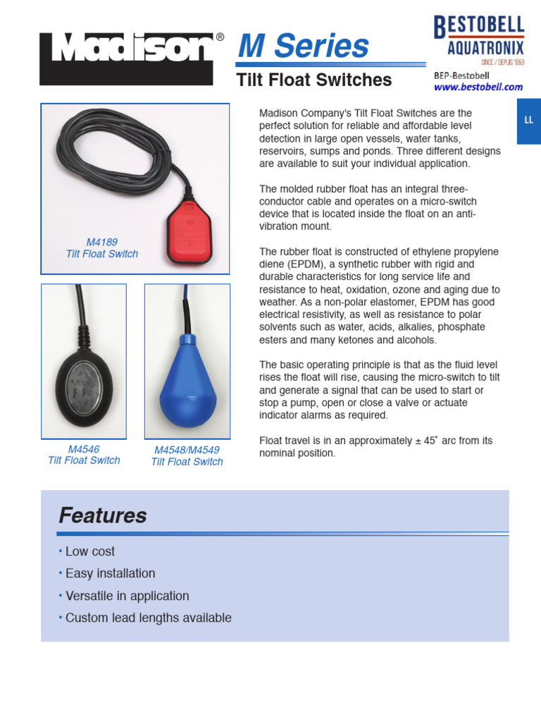Madison Tilt Float Switch | PDF | Switch | Manufactured Goods