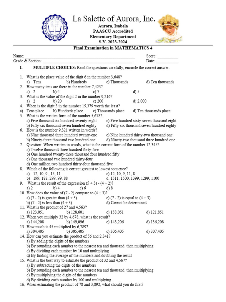 Final Exam MATH 4 | Download Free PDF | Division (Mathematics) | Abstract Algebra