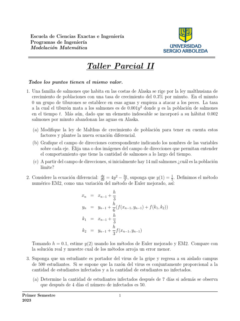 Talleres Parciales ModelaciÓn MatemÁtica 1 Descargar Gratis Pdf