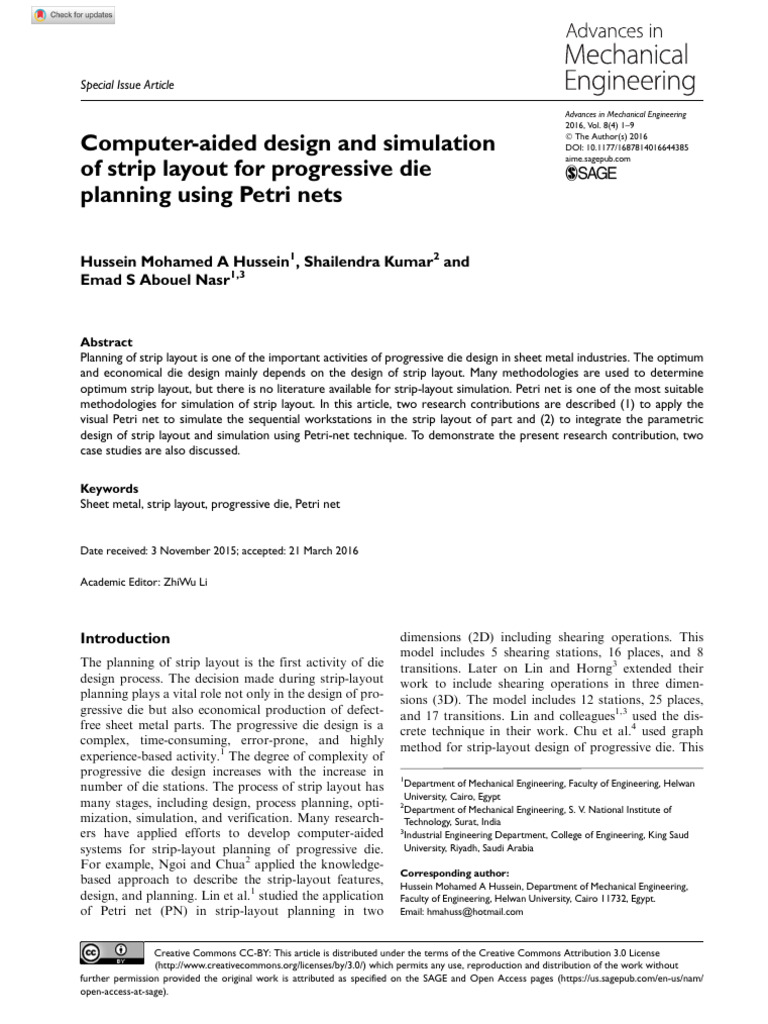 Hussein Et Al 2016 Computer Aided Design and Simulation of Strip Layout For Progressive Die ...