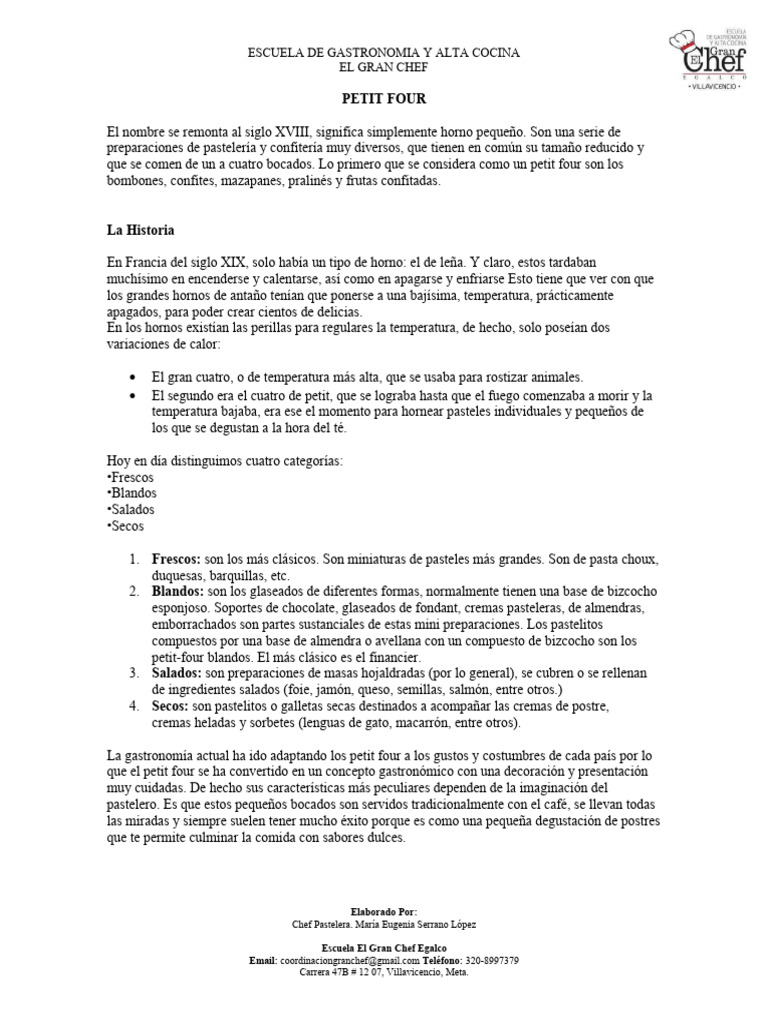 Recetas de Petit Four y Postres Clásicos | PDF | Postres | Chocolate