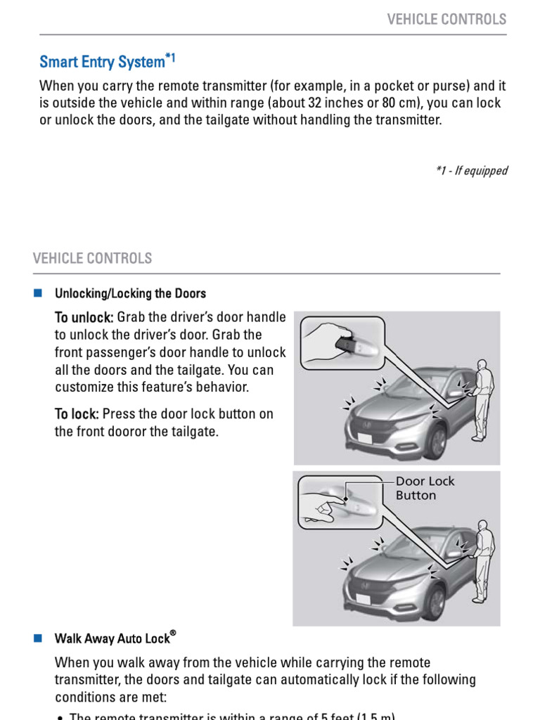 2019 HR-V Smart Entry With Walk Away Auto Lock | PDF | Trunk (Car) | Door