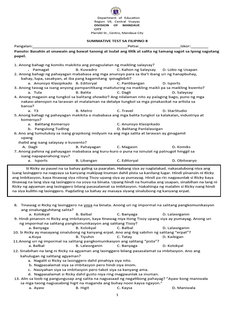 Fil8 - Q3 - SUMTV - '23-'24 | PDF