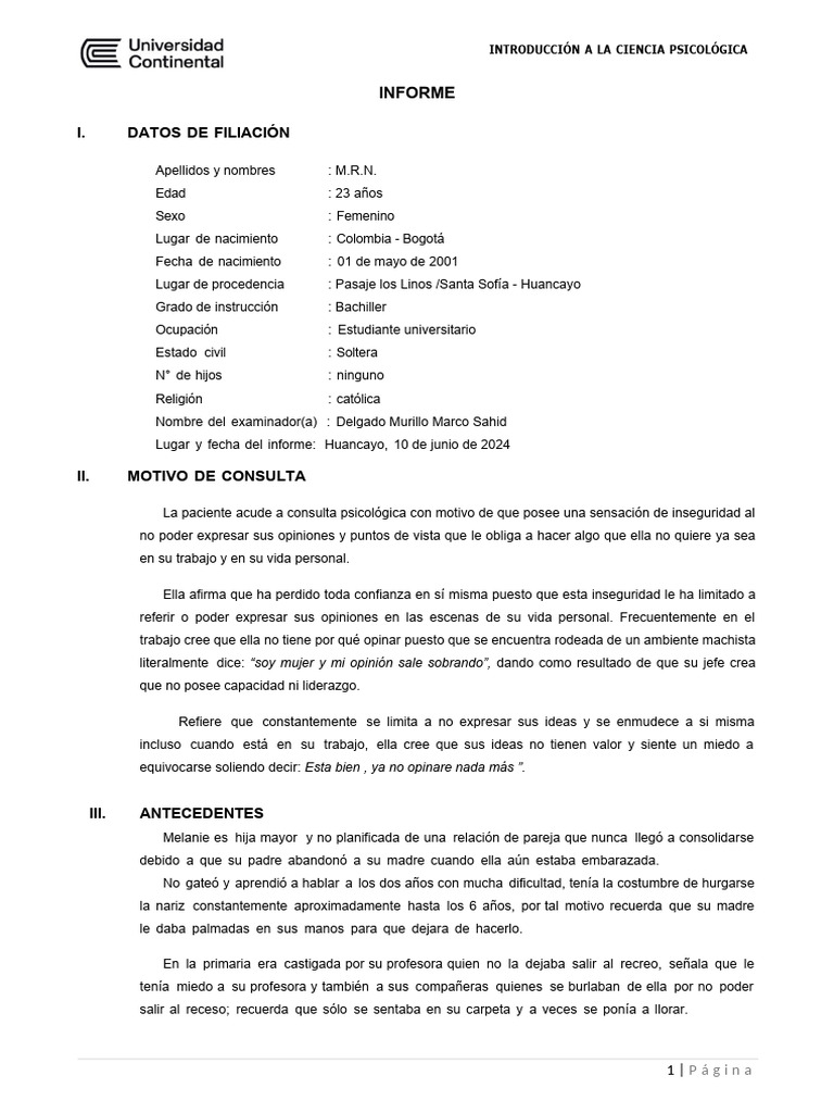 03 Modelo de Informe Escrito | PDF | Sicología | Inteligencia