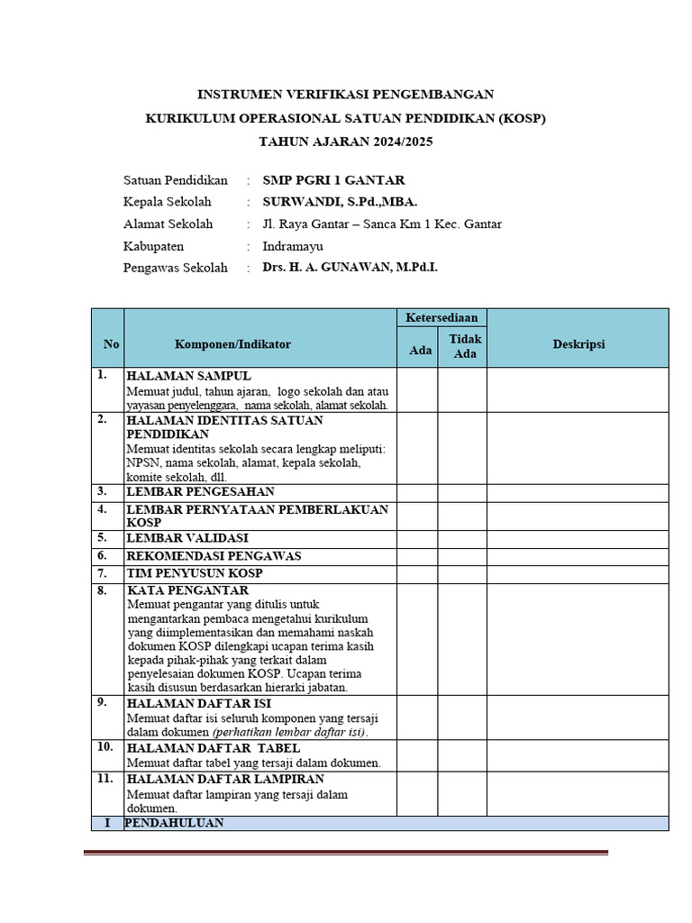 Instrumen Verifikasi Kosp 2024 | PDF | Karier & Perkembangan | Seni