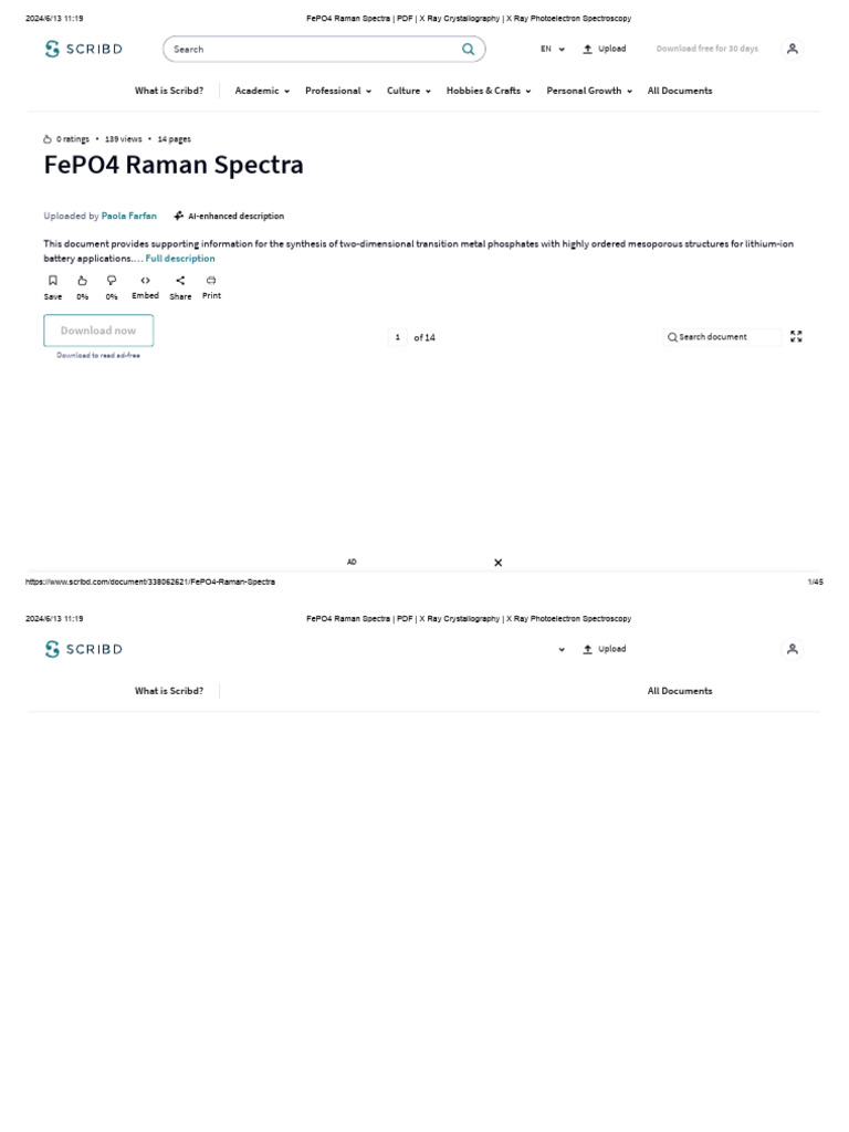 FePO4 Raman Spectra - PDF - X Ray Crystallography - X Ray Photoelectron ...