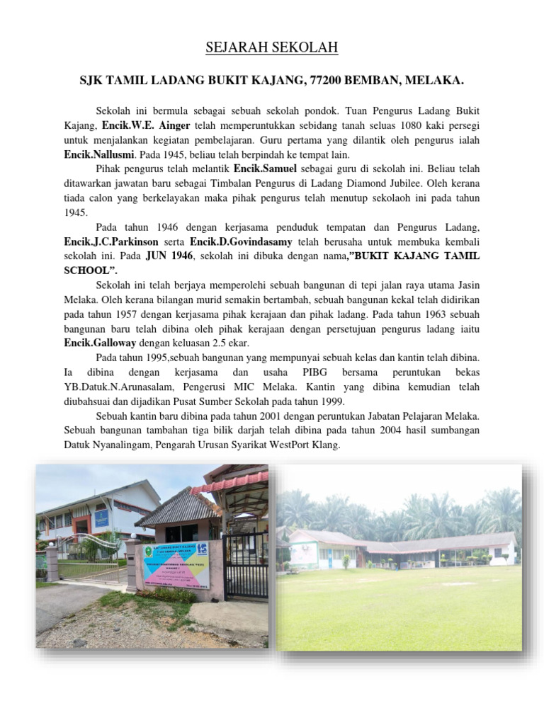 Sejarah SJKT Bukit Kajang | PDF
