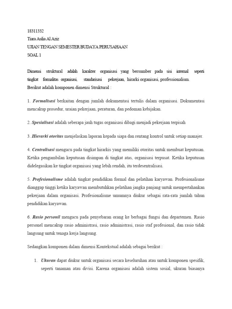 Tiara Aulia Al Aziz - UTS Budaya Perusahaan | PDF