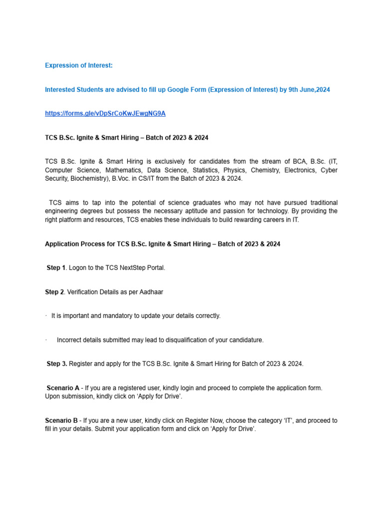 TCS B.sc. Ignite & Smart Hiring - Batch of 2023 & 2024 | PDF | Science ... TCS B.sc. Ignite & Smart Hiring - Batch of 2023 & 2024 | PDF | Science ...