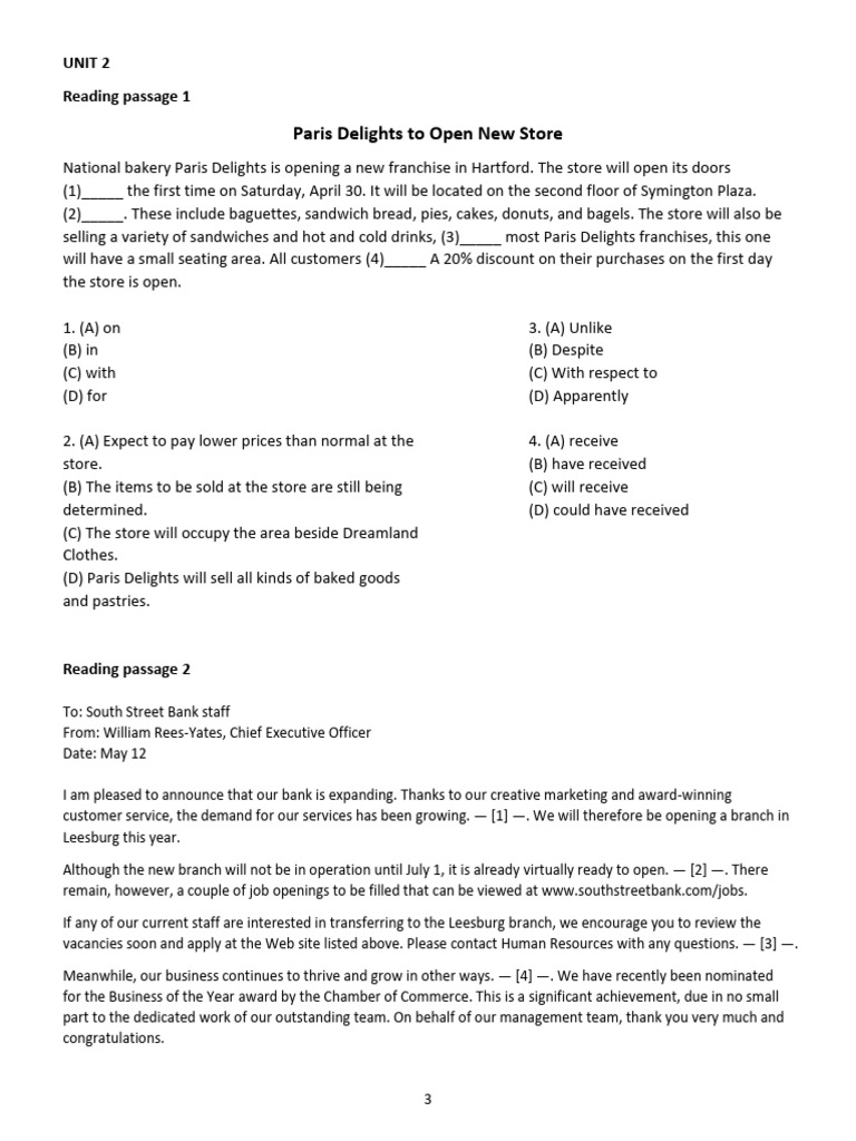 Supplementary Exercises - Unit 2 | PDF | Bakery | Business