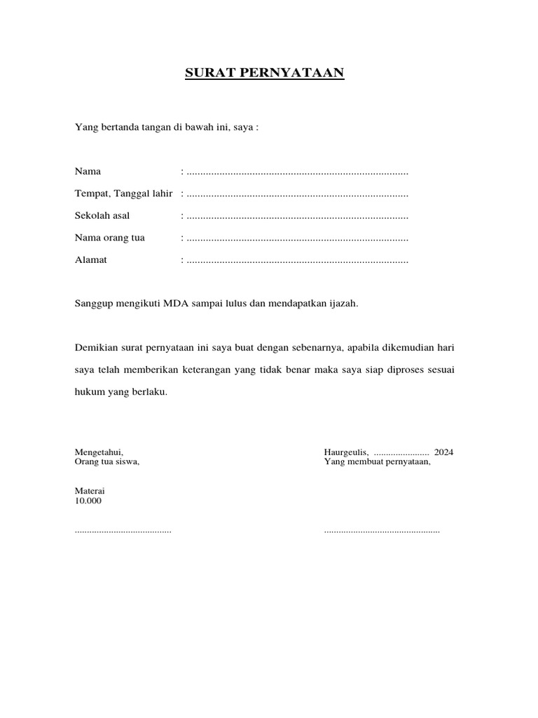 4 Surat Pernyataan MDA | PDF