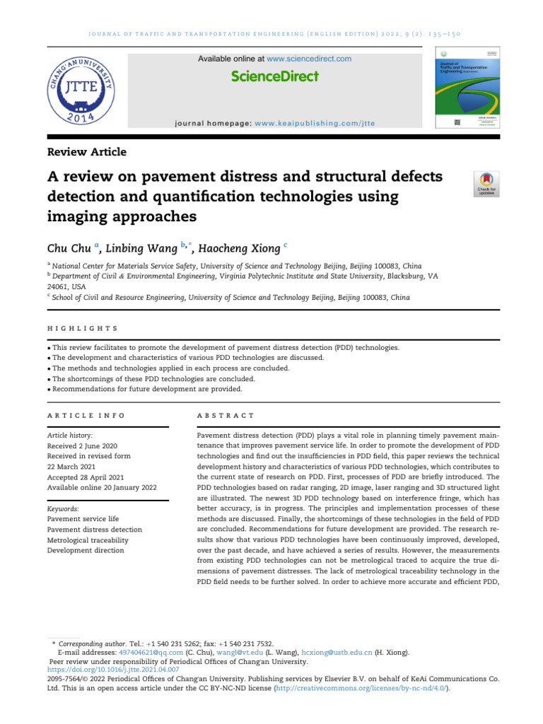 A Review On Pavement Distress and Structural Defects Detection and ...