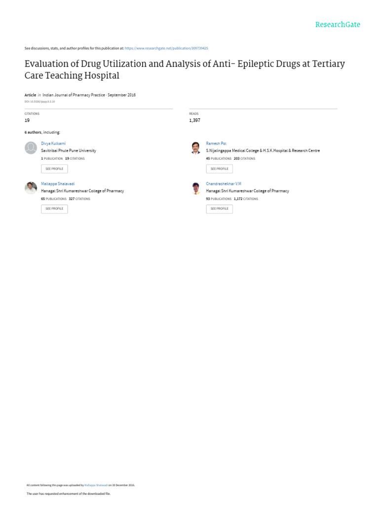 REF4 - Evaluation of Drug Utilization and Analysis of AntiEpileptic Drugs | PDF | Medical ...