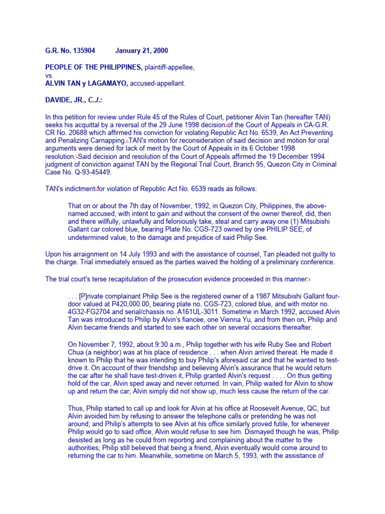 CARNAPPING FAILURE TO RETURN (SEE and TAN Test-Drivenap) | PDF | Burden ...