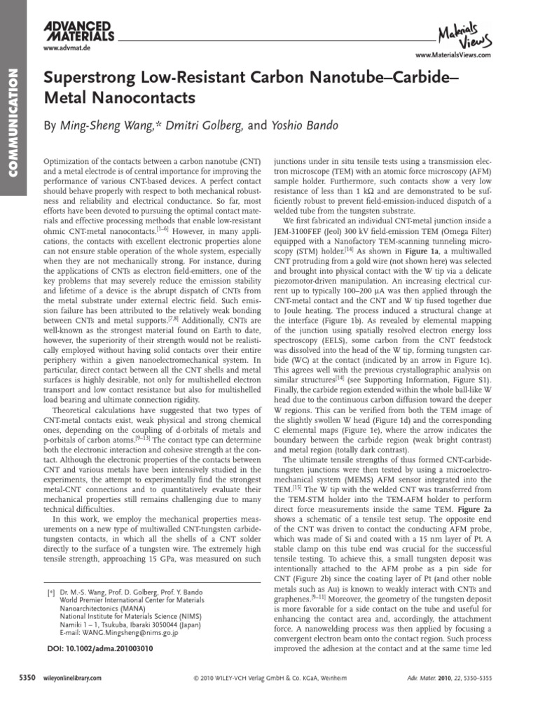 28 Wang - Low CR of M CNT Bonding - Adv Mater 2010 | PDF | Carbon ...