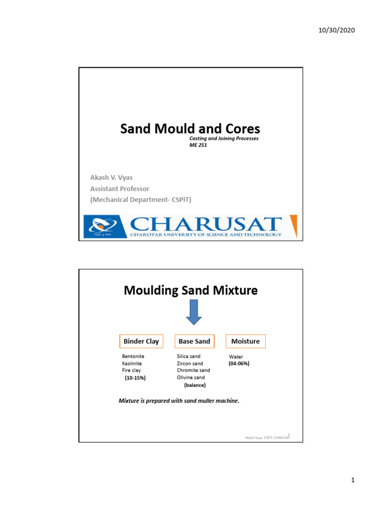 Sand Mould and Cores | PDF | Metals | Metalworking
