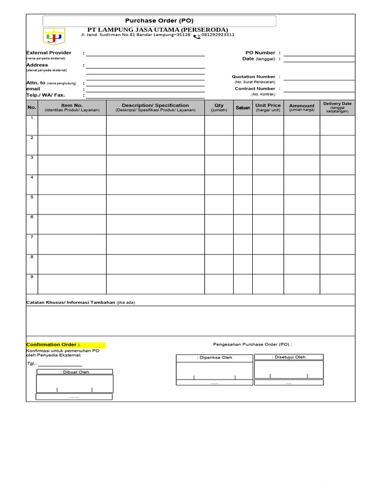 Formulir Purchase Order (PO) | PDF