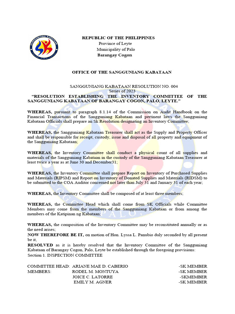Reso 004 INVENTORY COMMITTEE | Download Free PDF | Youth Organizations