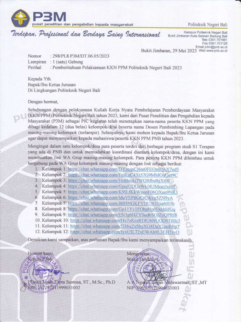 Pemberitahuan Pelaksanaan KKN-PPM 2023 | PDF