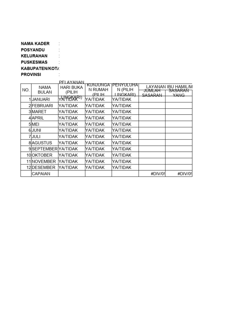 Format Laporan - Kader | PDF