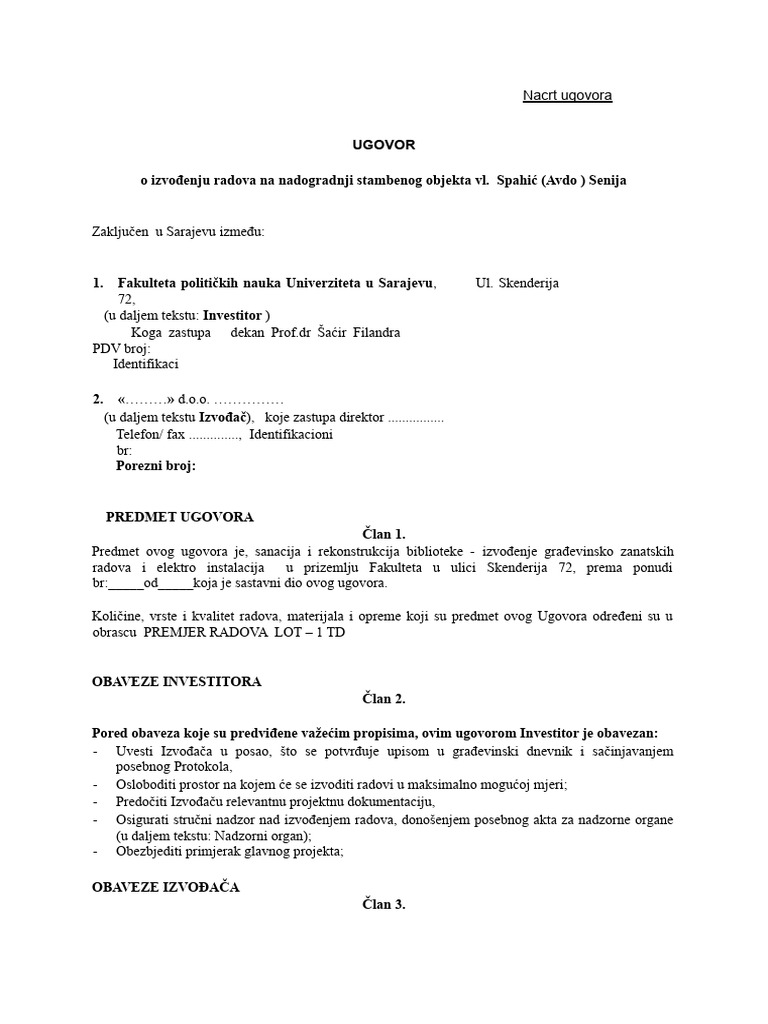 Ugovor o Radovima | PDF