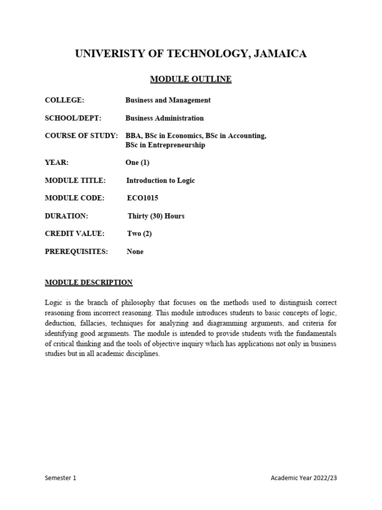 ECO1015 - Module Outline AY2023-24 SEM 2 | PDF | Argument | Logic