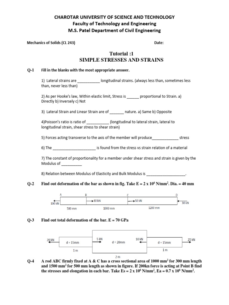 Tutorial 1 Simple Stress Strain | PDF | Young's Modulus | Stress (Mechanics)