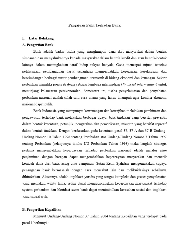 Pengajuan Pailit Terhadap Bank | PDF