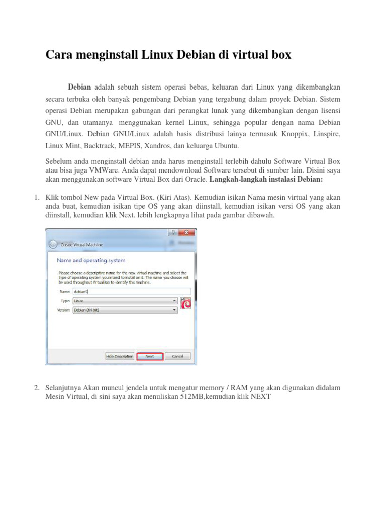 Cara Menginstall Linux Debian Di Virtual Box | PDF | Komputer ...