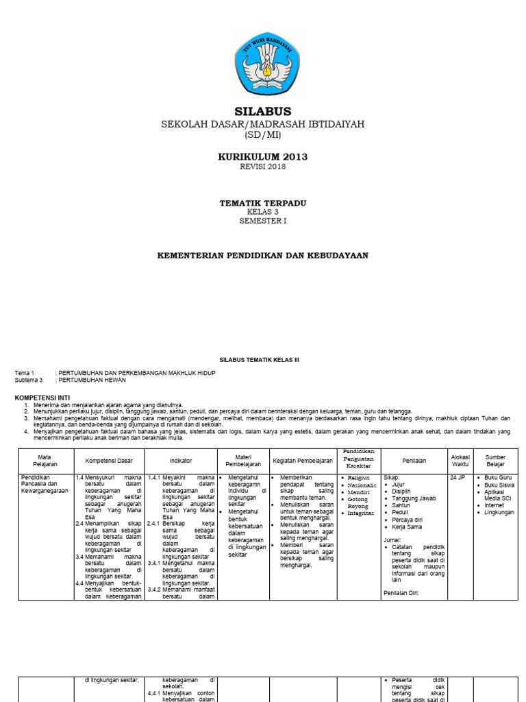 SILABUS Kelas 3 | PDF