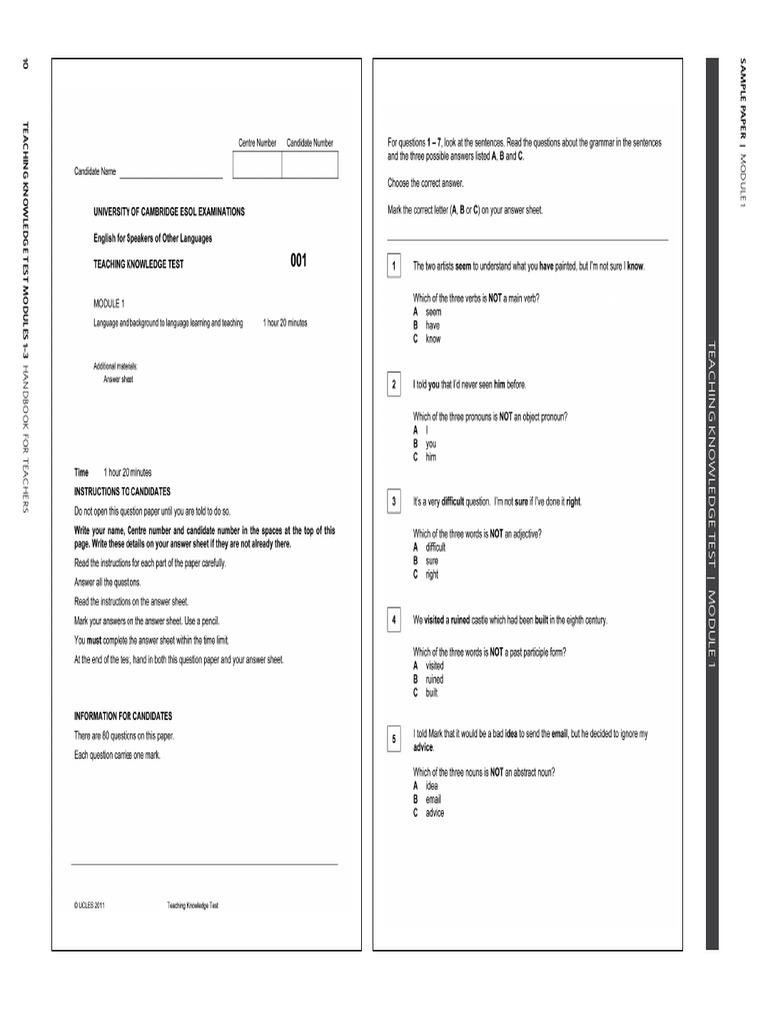 TKT Modules 1 Sample Test PDF | PDF