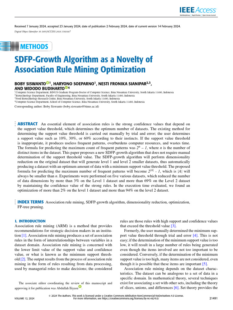 SDFP-Growth: Optimizing Association Rule Mining | PDF | Mathematical Optimization | Applied ...