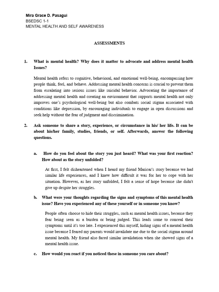 Bsedsc 1-1 Pasagui Mira Grace D. Mental Health | PDF | Mental Health ...