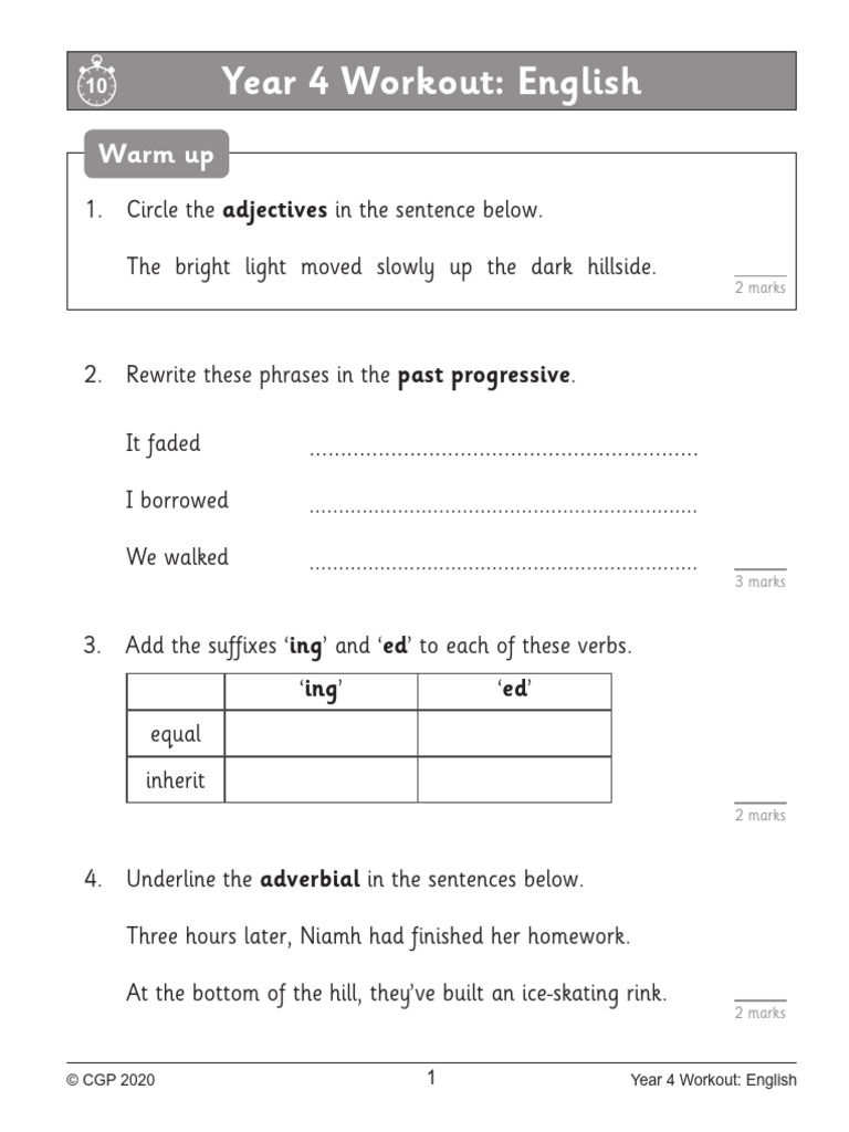 CGP Year 4 English Workout | PDF | English Language | Linguistic Morphology