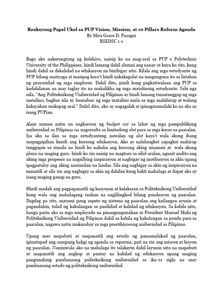 Reaksyong Papel - Pasagui, Mira Grace D. | PDF