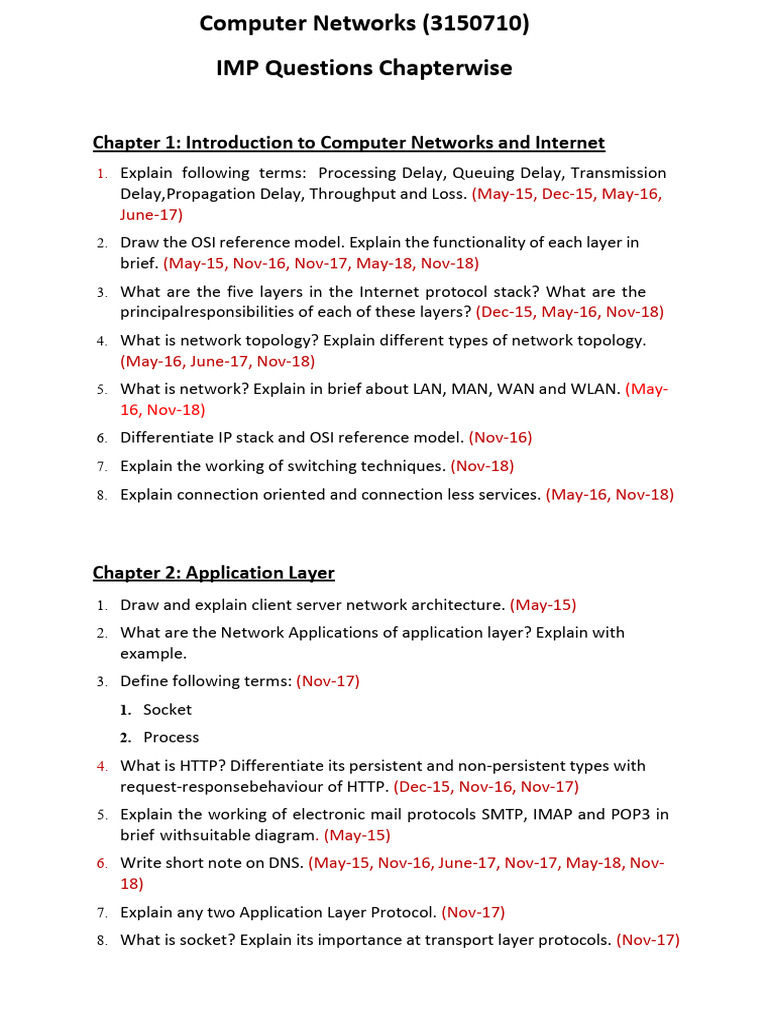 CN IMP (Chapterwise) | PDF | Transmission Control Protocol | Computer Network