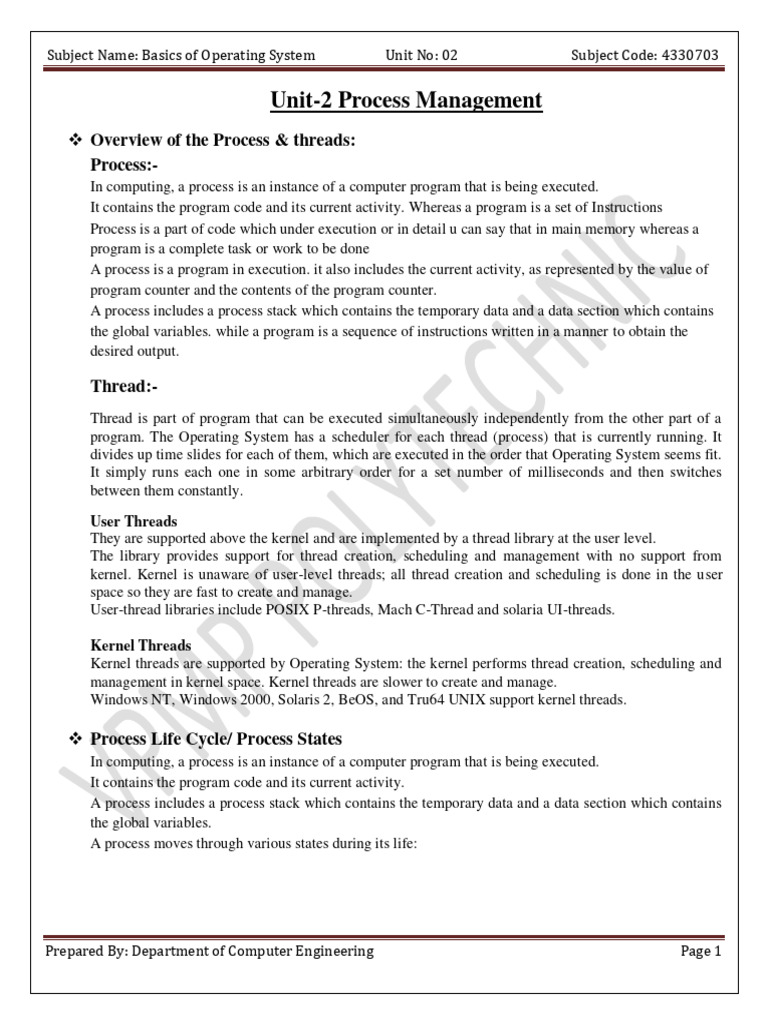 Bos Unit 2 | Download Free PDF | Process (Computing) | Thread (Computing)