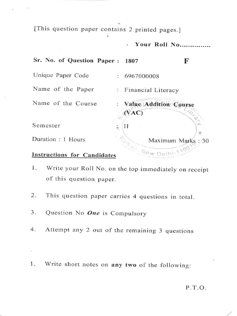 VAC Financial Literacy Semester 2nd Supportive Du | PDF