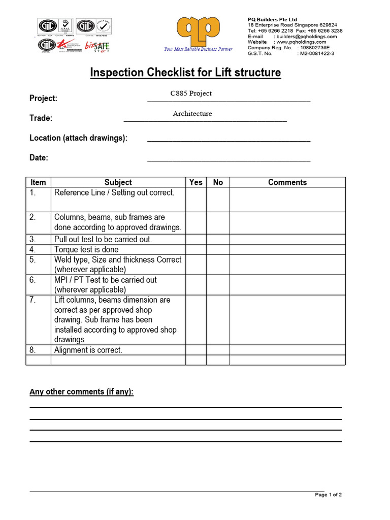 LiftsteelStructure Checklist | PDF | Mechanical Engineering