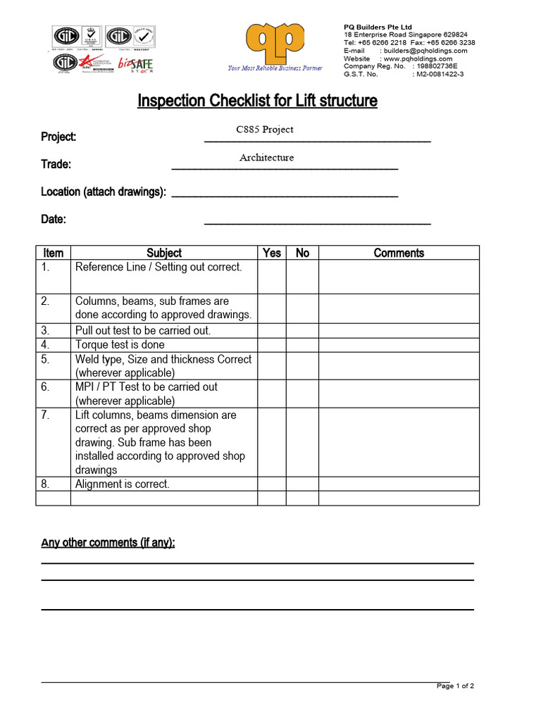 LiftsteelStructure_checklist | Download Free PDF | Mechanical Engineering