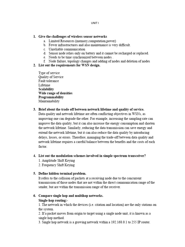 2marks WSN | PDF | Computer Network | Wireless Sensor Network