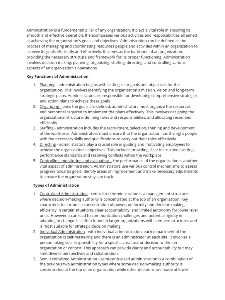 Administration Is A Fundamental Pillar of Any Organization | PDF | Goal ...