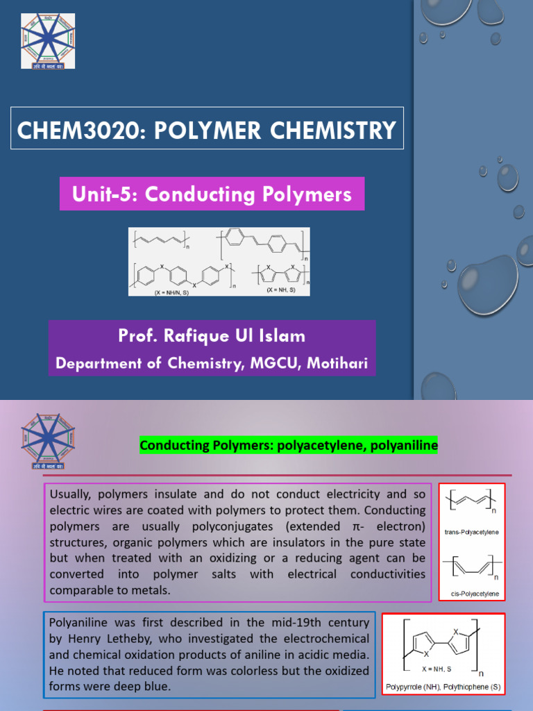 Chem3020: Polymer Chemistry: Unit-5: Conducting Polymers | Download Free PDF | Polymers ...
