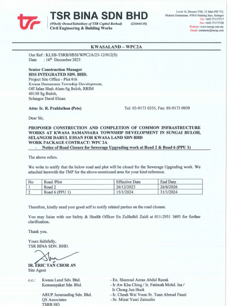 L012 - Road Closure Notice For Sewerage Upgarding Work | PDF